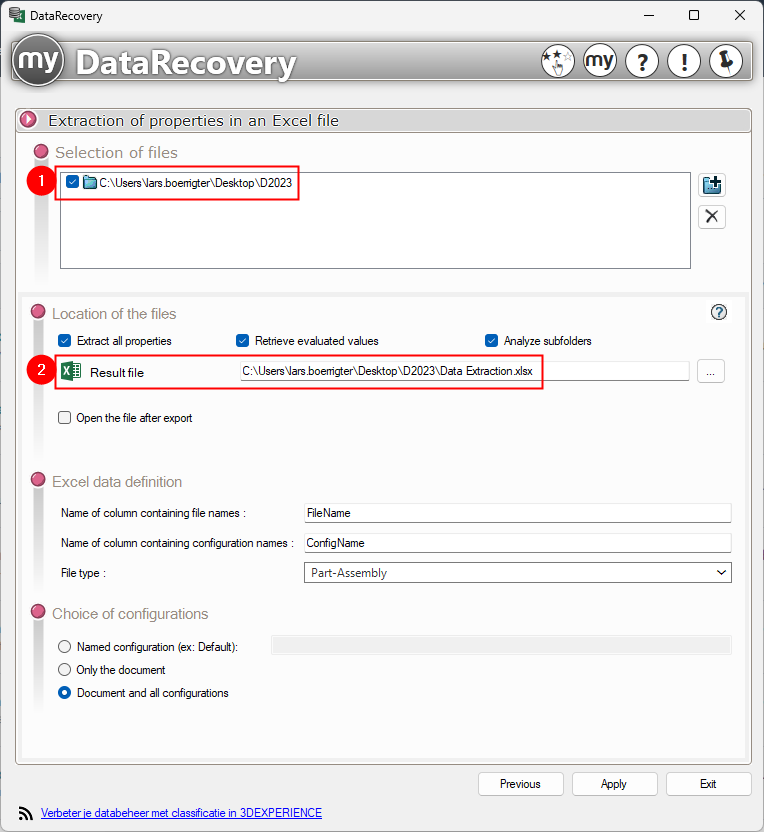 myCADtools DataRecovery: SOLIDWORKS eigenschappen beheren met Excel